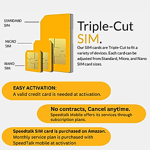 SpeedTalk Mobile Prepaid $5 GSM Sim Card for GPS Tracking Pet Senior Kid Child Car Smart Watch Devices Locators 30-Day Wireless Service