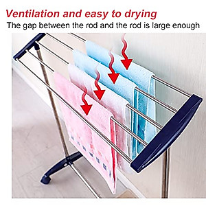 BAOYOUNI Clothes Towels Rolling Drying Rack Laundry Outdoor Indoor Airer on Wheels, 5 Stainless Steel Hanging Rods 32.6'' x 12.4'' x 35'' (Navy Blue)