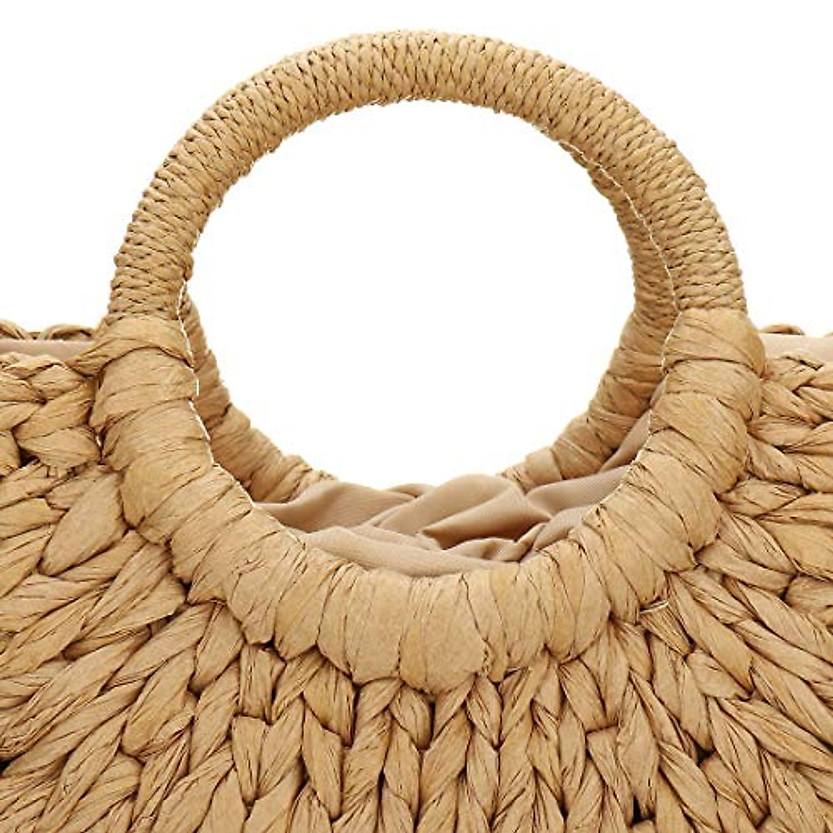 Hand-woven Straw Large Hobo Bag for Women Round Handle Ring Toto Retro Summer Beach (Brown 2)