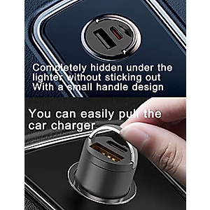 Car Charger USB C Fast Charge, Mini Zinc Alloy 30W PD&QC Dual Port Car Charger [with 2.6ft USB C 100W Cable] i Phone13 12 11 Pro Max X XR XS/Galaxy S21/20 Pixel i Pad Pro &Dash Cam, Black (FL-C30AC)