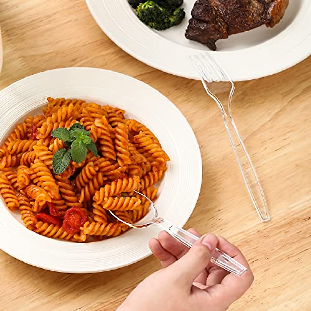 [200 Count] Heavy Duty Plastic Forks and Spoons Set - Disposable Spoons and Forks, 100 Plastic Forks and 100 Plastic Spoons for Party - Clear