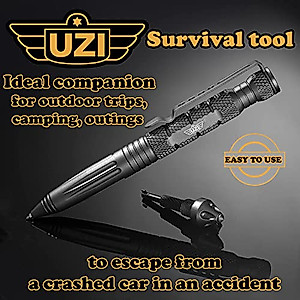 Uzi Tactical Pen with CuffKey in The Cap, Refillable Ultra Durable Aircraft Aluminum (UZI-TACPEN6-GM) Ballpoint Pen Writing Tactical Pen Survivor Pen (Gun Metal), Father's Day Gift