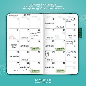 Legend Planner Pocket – Small Undated Monthly & Weekly Goal Journal and Calendar for Productivity, Mini Life Organizer Planner Perfect for Purse, Size: 3.5" x 6.2" Hardcover – Viridian Green