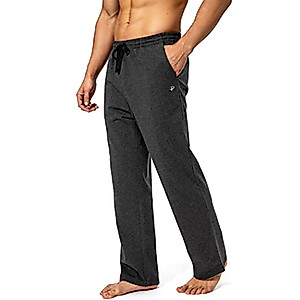 Pudolla Men's Cotton Yoga Sweatpants Athletic Lounge Pants Open Bottom Casual Jersey Pants for Men with Pockets (Charcoal Small)