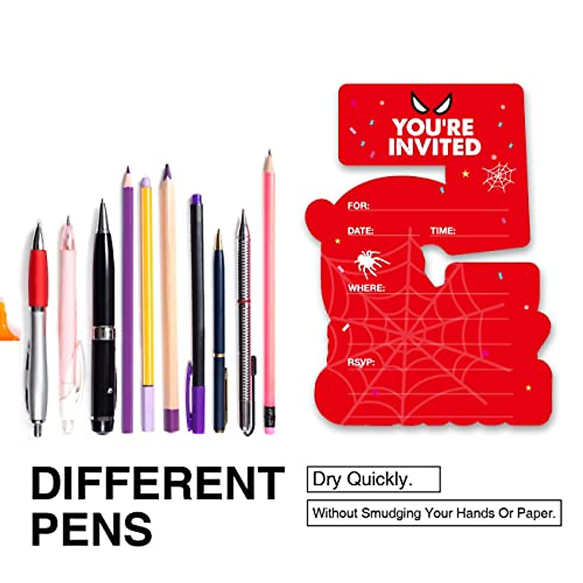 Cute Superhero 5th Birthday Party Invitations Glitter Super Hero 5 Year Old Boy Birthday Shaped Invites Fill-in Invitations With Envelopes, Set of 20