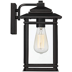 John Timberland North House Mission Outdoor Wall Light Fixture Matte Black Metal 12" Clear Glass Panels Shade for Exterior House Porch Patio Outside Deck Garage Yard Front Door Garden Home