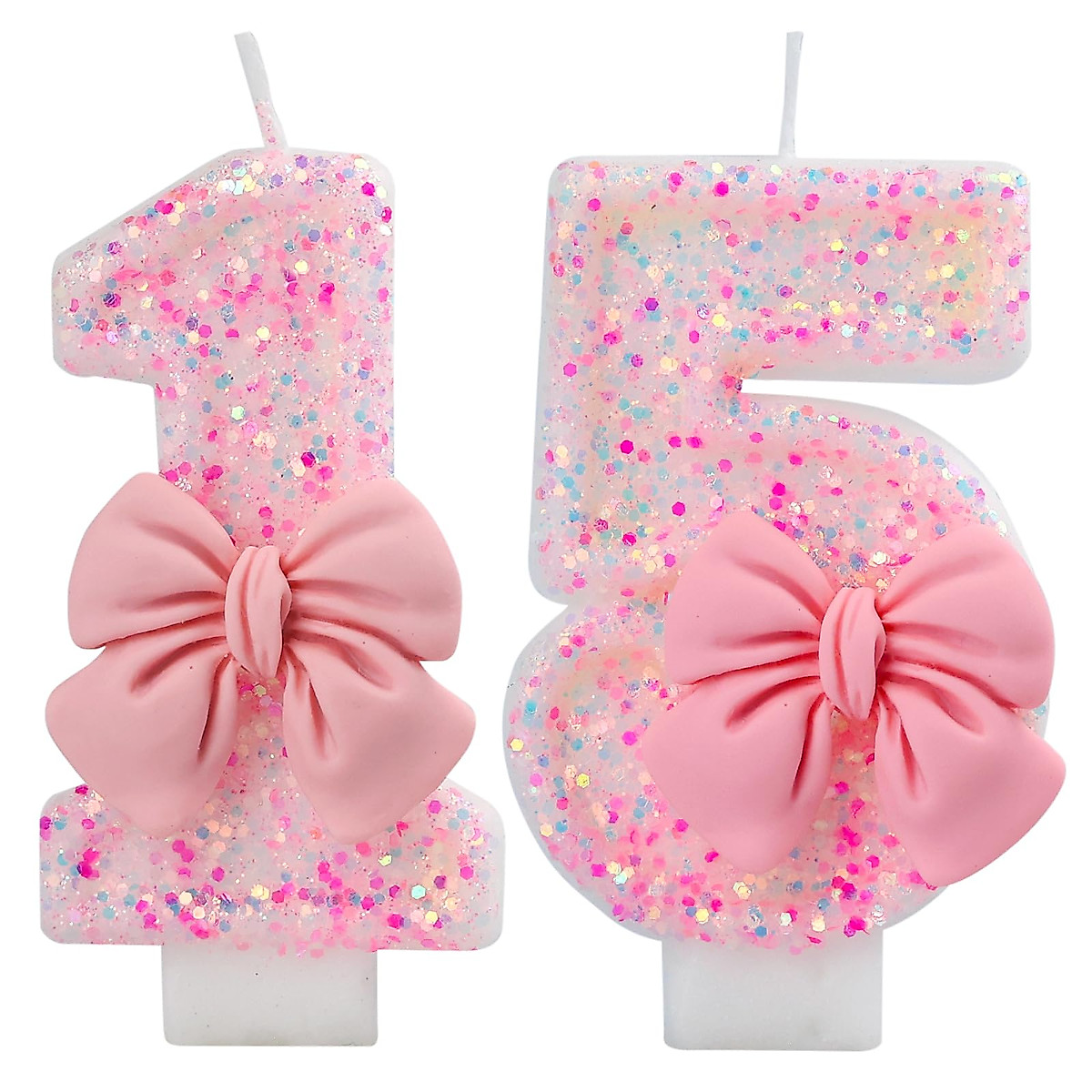 Pink 15 Birthday Candles,Birthday Candles for Cake 15,Number 15 Candle Sparkly Pink Decorations for Theme Party Anniversary Celebration Supplies