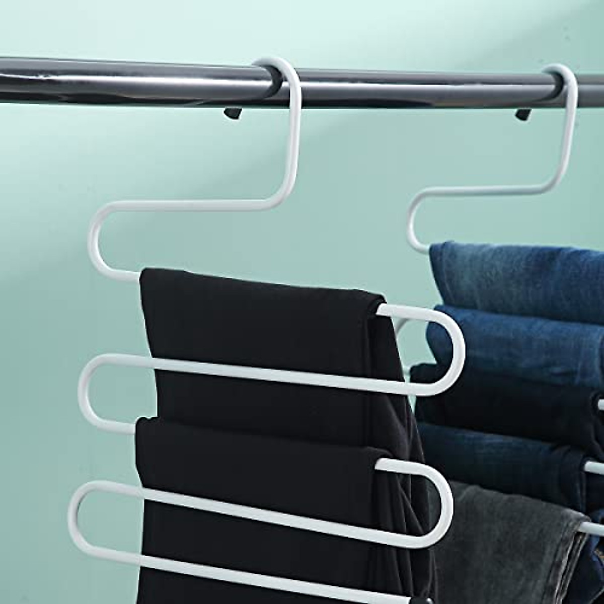 Kyraton Pants Hangers S-Shaped Non-Slip 4-Pack Trouser Hanger PP Hanger, Closet Space Saving, Hangers Closet Storage Organizer for Pants, Jeans, Scarves, Towels Hanging (White).