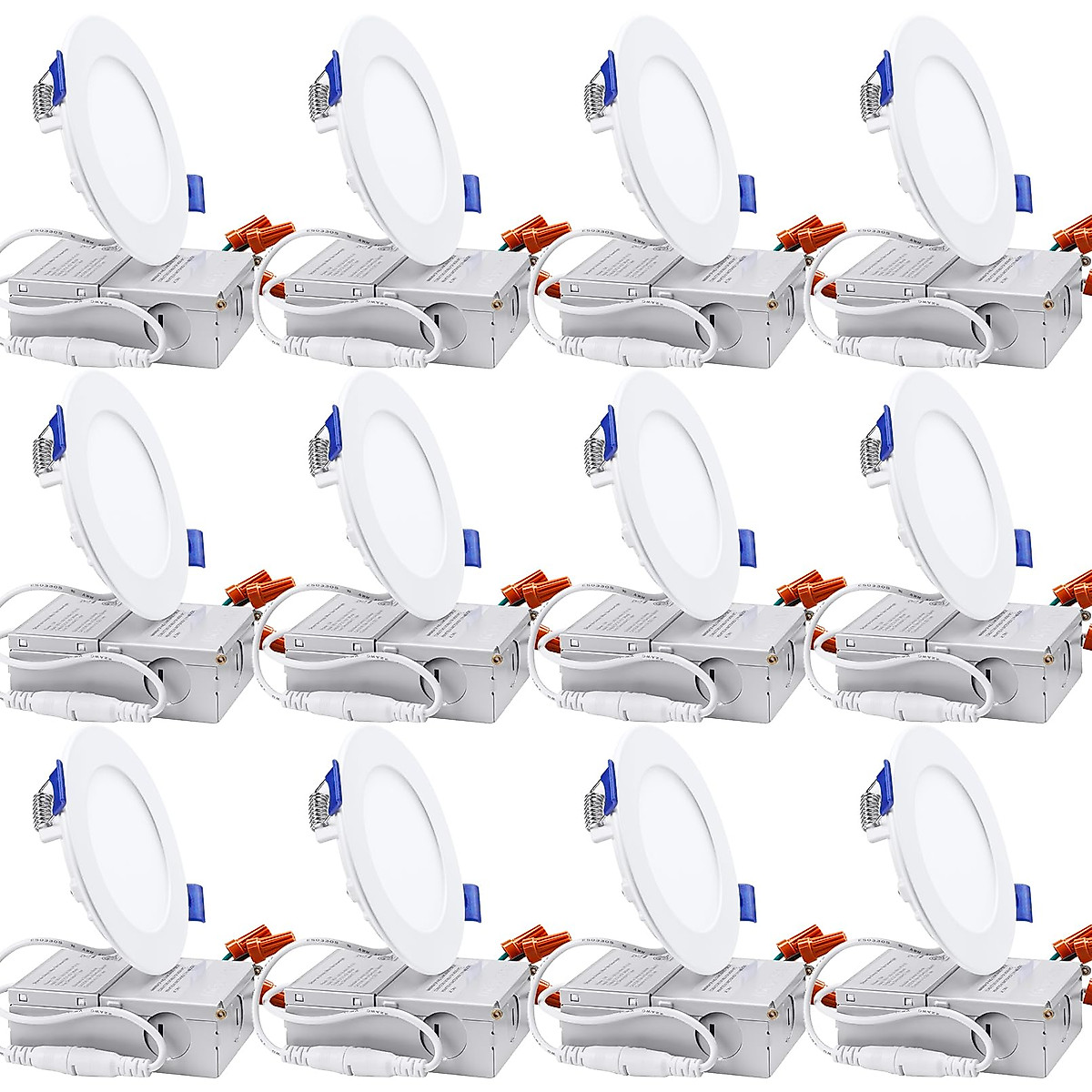 TORCHSTAR 12-Pack Essential Series 4 Inch Ultra-Thin LED Recessed Lighting with J-Box, 5000K Daylight, 10W Dimmable 700lm Brightness LED Downlight, ETL & Energy Star Listed