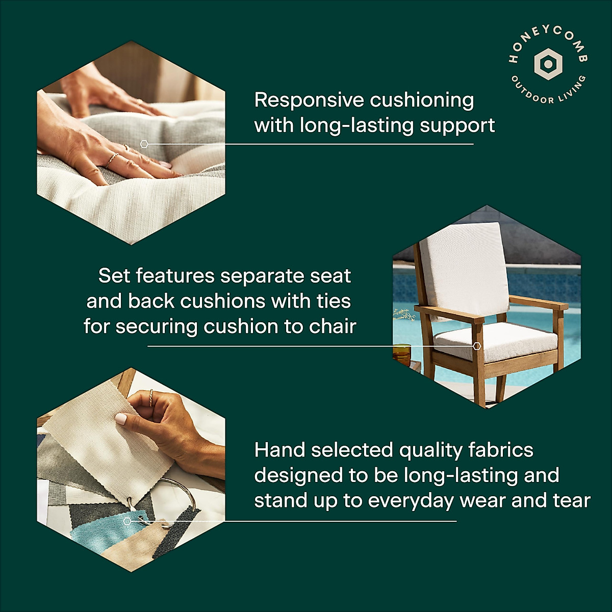 Honeycomb Outdoor Midback, 18.5" W x 17" D, Textured Solid Almond Outdoor Chair Cushion