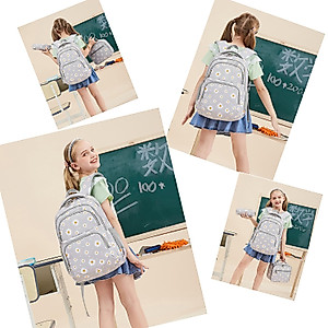 NIWEIYA 3-piece Daisy Backpack Print Girls Backpack Waterproof Children's Schoolbag Set Student Daily Lunch Bag (Green)