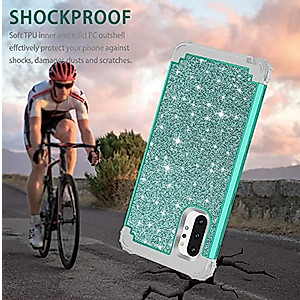 LONTECT for Galaxy Note 10 Plus 5G Case 3 in 1 Heavy Duty Hybrid Sturdy High Impact Shockproof Protective Cover Glitter Bling Case for Samsung Galaxy Note 10+ Plus/Note 10 Plus 5G,Shiny Green/Grey