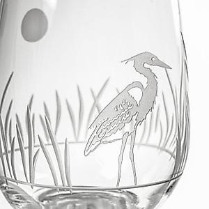 Rolf Glass Heron Stemless Wine Tumbler 18 ounce - Stemless Wine Glasses – Lead-Free Glass - Engraved Tumbler Glasses - Made in the USA (Set of 2)