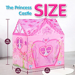 PLAY 10 Kids Tent, Princess Castle Pink Tent for Kids, Kids Playhouse Kids Play Tent, Kids Tent Indoor Playhouse for Kids Outdoor, 37 * 28 * 40inch,Big Enough for 2-3 Little Kids Play Together