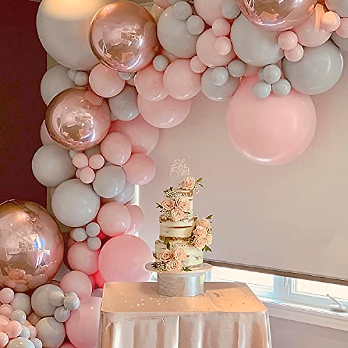 sherpaa Pastel Pink Gray Balloon Garland Arch Kit – 147 Pack Rose Gold Confetti Balloons ,4D Foil Balloons for Princess Wedding Birdal Baby Shower Birthday Evening Decorations