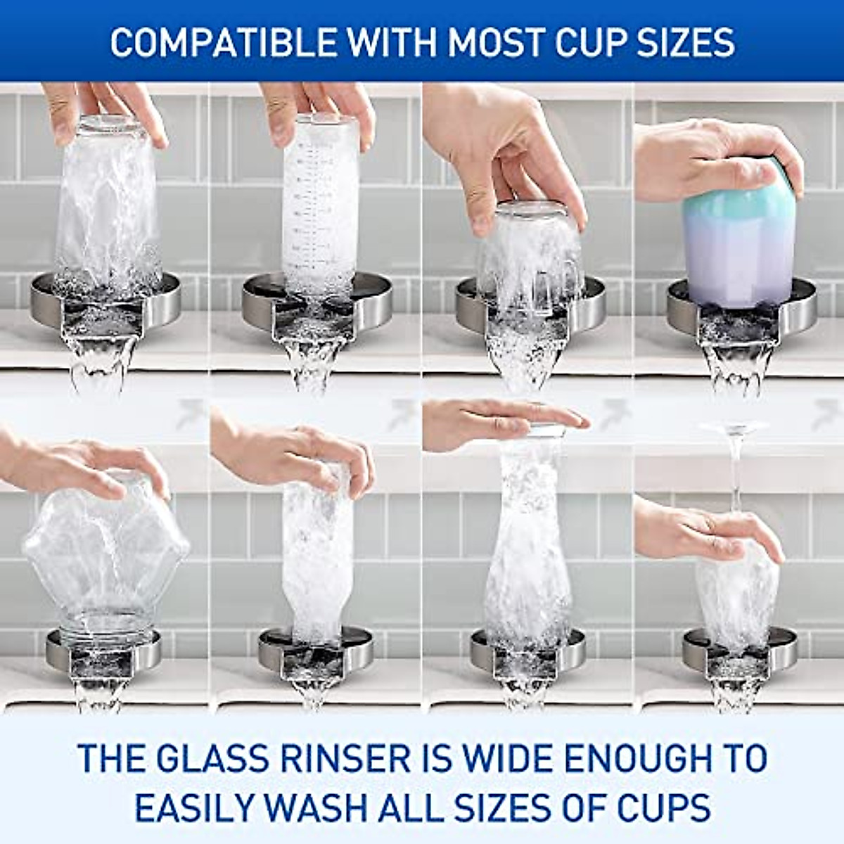 WOJIUBUXIN Glass Rinser for Kitchen Sink Brushed Nickel Cup Cleaner for Bar Sink Baby Bottle Washer Stainless Steel Kitchen Sink Accessories