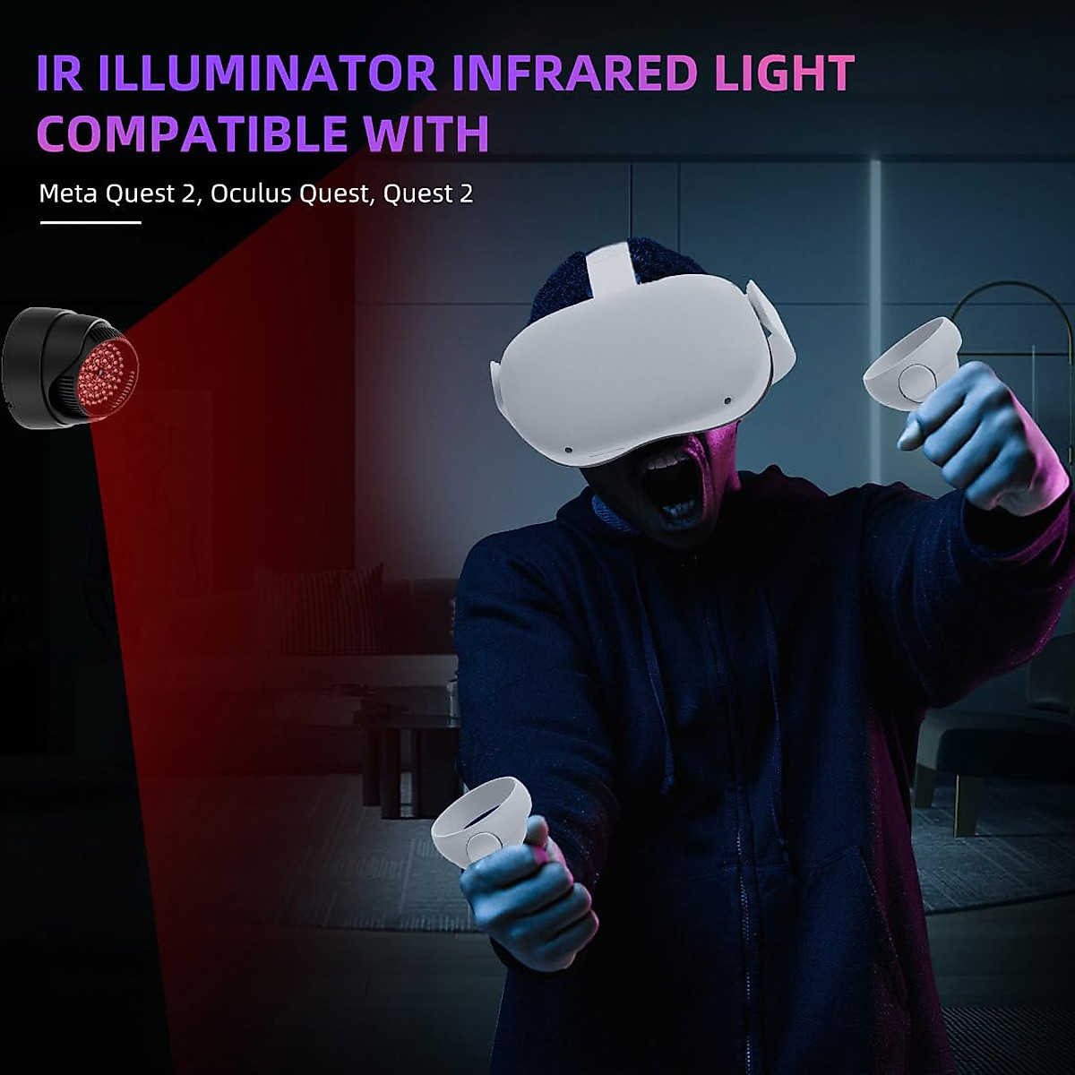Ir Light for Quest 2, WATAHEL IR Illuminator Infrared Light for Oculus Quest 2 Accessories with Power Adapter, Enhance Hand Tracking Sensitivity in Dark, Infrared VR Light Immersive No-Light Disturban