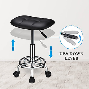 HMTOT Square Rolling Stool with Wheels Height Adjustable Swivel Stools Black