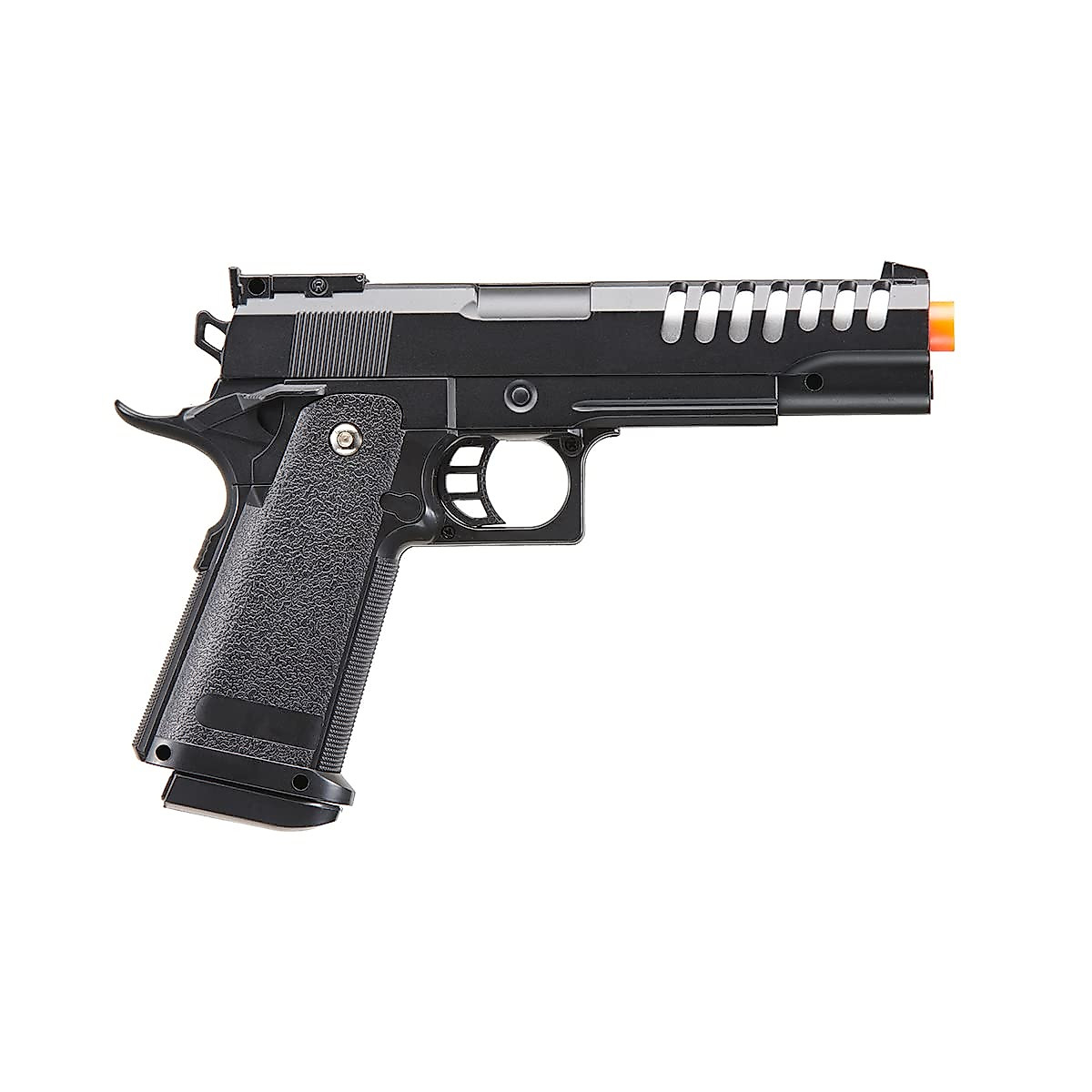 Black Metal Alloy Airsoft Spring Pistol with Wavey Stippling - Shoots at 250 FPS (GoldenBall)
