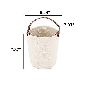 JJSQYLAN Hanging Basket(2Piece) Wall Woven Cotton Rope Storage Basket with Leather Decorative Baskets Organizer for Kitchen Office Bedroom,Plants,Towels, Toys