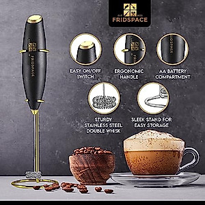 Handheld portable milk frother durable double whisk electric coffee machine, battery operated stainless steel milk mixer with stand, instant foam maker for latte, cappuccino, hot chocolate (Black)