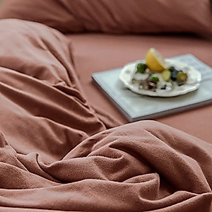 MKXI Brick Red Duvet Cover King Size Solid Red Bedding Set Breathable Soft Knitted Cotton Simple Bedroom Collection Easy Care Solid Color Adults Bedding Zipper Closure