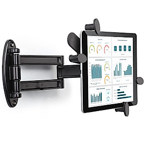 iTODOS Foldable Tablet Wall Mount Holder for 7 to 12.9 Inch Tablets,iPad, Galaxy Tabs,Fire,Slate, Articulating Arm Swivels Extension Rotation, Durable Aluminum Alloy(Black)