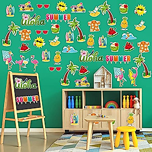 ADXCO 72 Pieces Summer Bulletin Board Decorations Tropical Cutouts Paper Flamingo Pineapple Cutouts Hawaiian School Bulletin Board Set for Classroom Party Supplies