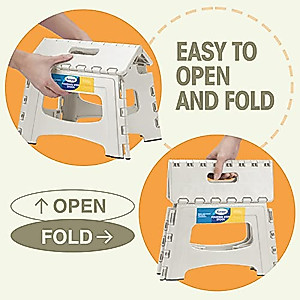 Korpai Upgrade 9" Folding Step Stool for Adults and Kids Holds Up to 300 lbs,Non-Slip Folding Stools with Portable Handle, Compact Plastic Foldable Step Stool for Bathroom,Kitchen,Cool Grey,1PC