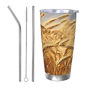 Wheat Harvest Tumbler with Lid and Straw 20oz Stainless Steel Car Cup for Hot and Cold Drinks, Double Wall Insulated Travel Coffee Mug Reusable Drink Thermos Cup Birthday Gifts