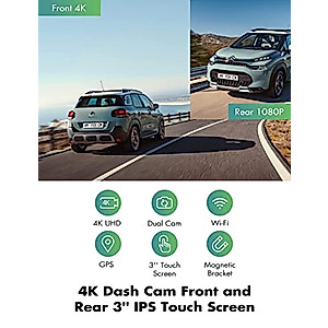 Heaboli 4K Dual Dash Cam Front and Rear, Wi-Fi GPS, Dash Camera for Cars with 3 Inches IPS Touch Screen, Car Camera Driving Recorder with Night Vision, Parking Mode