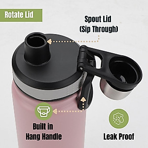 Ozizo Sport Water Bottle with Flip Top Cap, 22 oz Insulated Stainless Steel Water Bottle with Spout Lid, Water Bottle, BPA Free, Leakproof