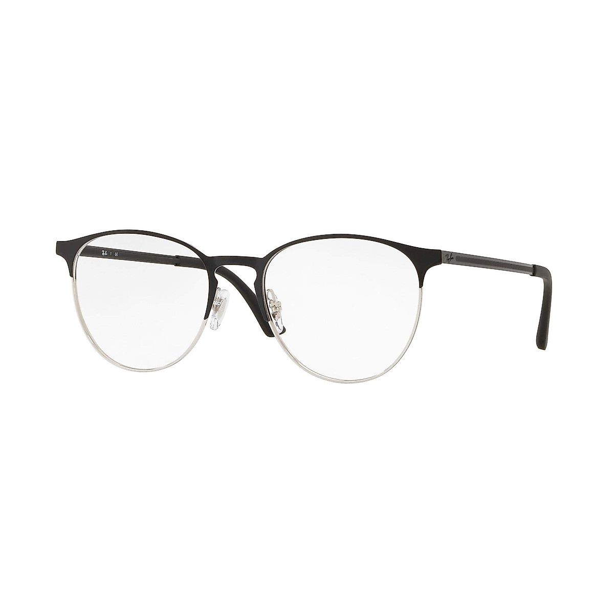 Ray-Ban RX6375 Round Prescription Eyeglass Frames, Black On Silver/Demo Lens, 53 mm