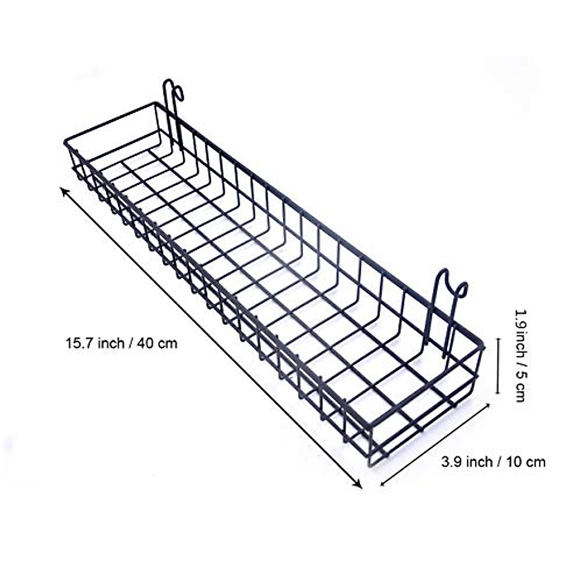 ANZOME Wire Wall Basket, Grid Basket with Hooks, Wall Mounted Organizer for Wall Grid, Kitchen Organizer, Wire Storage Shelf Rack for Home Supplies, Wall Decoration(Black)