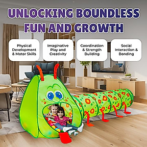 Kiddey Caterpillar Kids Play Tunnel and Tent | 2 Pc. Crawl Through Baby Ball Pit Pop up for Toddler, and Babies, Indoor & Outdoor Jungle Gym Party Gift | Crawling Tunnels & Tents for Toddlers