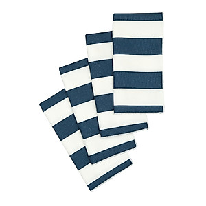 Blue and White Cloth Napkins 18" Dinner to Mix with Red White and Blue Stripes, July 4 Décor Patriotic Stars and Stripes Cotton Linen Napkins Pk 4