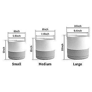 UMIAMOY 6inch Modern Cylinder Matte Ceramic Planter Pot with Drainage Hole and Saucer, Planter Pot for Indoor Outdoor Plants Flowers, White/Gray