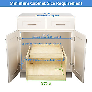 LOVMOR Retractable Double-Drawer Pull Out Cabinet Organizer 19½” W x 21” D Soft Close Cabinet Drawers Slide Out with Full Extension Rail Slides Cabinet Pull Out Shelves for kitchen Cabinets
