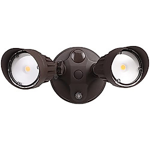 LEONLITE Dusk to Dawn LED Security Lights, Adjustable Dual-Head Flood Light Outdoor with Photocell, 20W(150W Equiv.), Wet Location, ETL Listed, 3000K Warm White, Aluminum Housing, Bronze