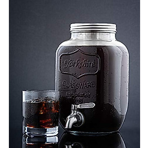 1 Gallon Cold Brew Coffee Maker | Easy Pour Stainless Steel Spigot Tap, Removable Fine Mesh Filter | Extra Thick Glass Cold Brew Pitcher Brewing System Iced Coffee Maker | Refrigerator Safe