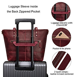 S-ZONE Genuine Leather Tote Bag for Women Vintage Shoulder Handbag Purse with Crossbody Strap Medium