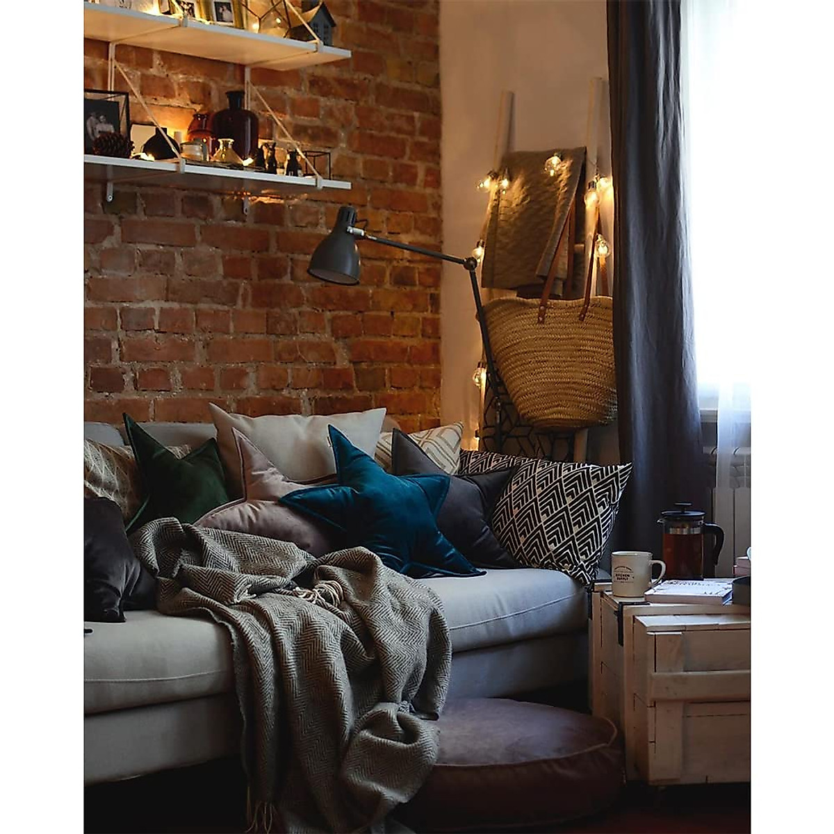 JIKAL Star Moon Shaped Pillow Soft Velvet Nursery Stuffed Throw Pillows for Kids Room Couch Reading Nook Decor (Star, Teal)