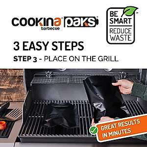 COOKINA PAKS BBQ Grilling Bag (Pack of 2) -100% Non-Stick Pouch Steam Cook in Minutes, Easy to Clean and Safe for Smokers, as Well as Gas, Charcoal and Electric Barbecues, Flat, Black