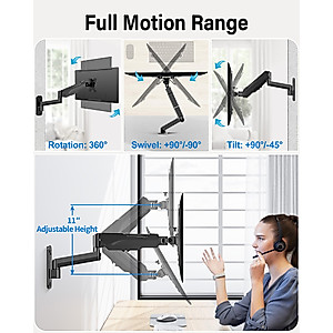 MOUNTUP Monitor Wall Mount for 17-35 Inch Computer Screen, Gas Spring Single Monitor Arm with VESA Extension Kit for VESA 75x75, 100x100, 100x200, 200x100, 200x200, Support 4.4-26.5lbs Display, Black