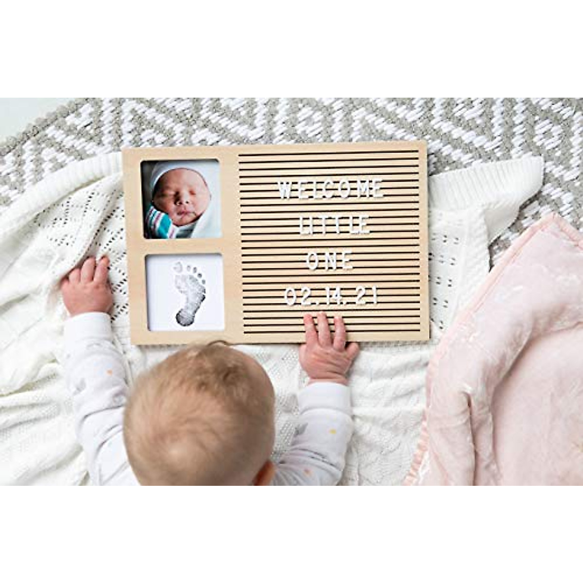 Pearhead Babyprints Letterboard Baby Handprint & Photo Frame, Wooden Customizable Letterboard for Baby, New Baby Keepsake
