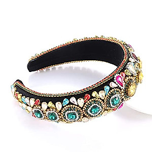 Rhinestone Padded Headband Baroque Crystal Embellished Hairbands Colorful Beaded Headbands Fashion Bejewelled HairHoop Accessory for Women Girls