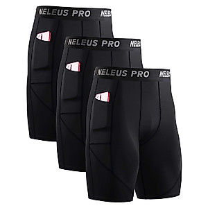 NELEUS Men's Compression Shorts with Pockets Workout Running Tights,3 Pack,6082,Black/Black/Black,XL