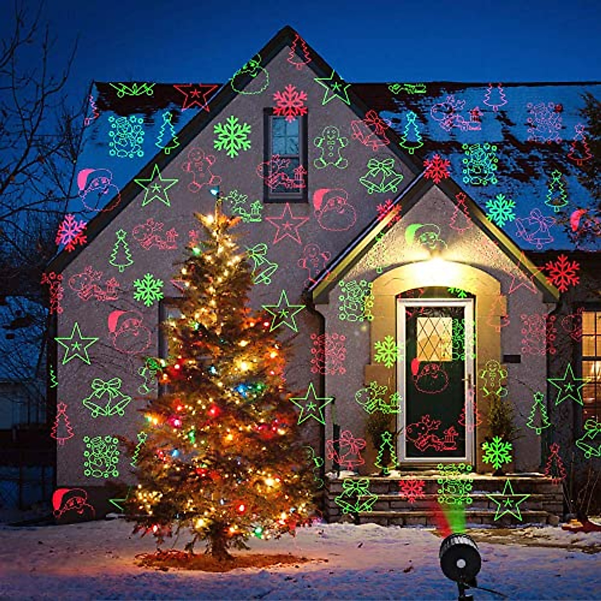 Christmas Laser Projector Lights, 8 Patterns LED Projection Lights with Remote, Landscape Projector Spotlights, Red and Green Star Show, Decoration for Outdoor and Indoor, Christmas, Holiday