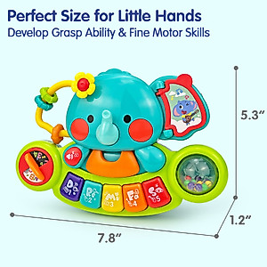 HOLA Baby Toys 6 to 12 Months Old Baby Piano Toys Infant Toys Elephant Light Up Music 9 Month Old Baby Toys 12-18 Months, Learning Birthday Gifts Toys for 1 Year Old Girl Boy