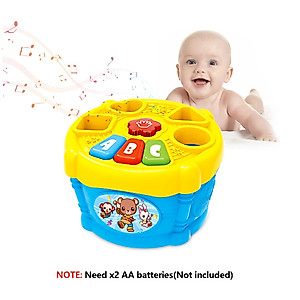 Rhybor Shape Sorter Musical Toys, Baby Music Sort and Discover Drum for Toddlers 1-3, Learning Educational Montessori Toys with 4 Shapes 8 Sorting Cube